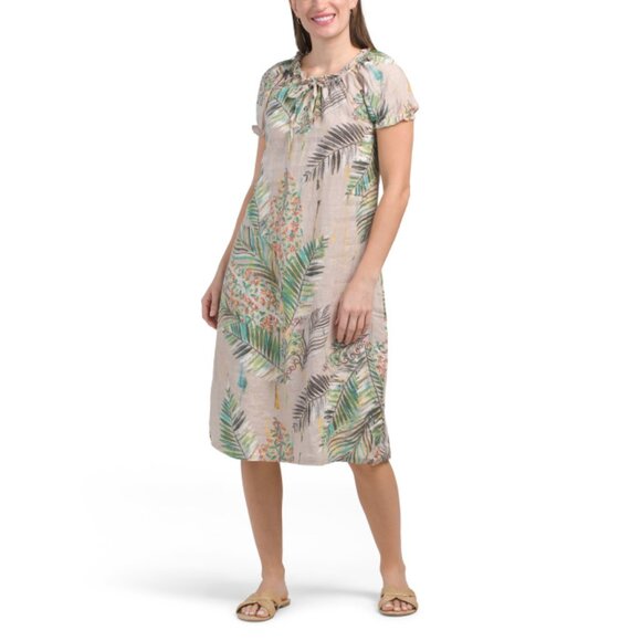 Valentina Naldi | Dresses | Valentina Naldi Italy Linen Tropical Midi Dress With Smocked Detail ...